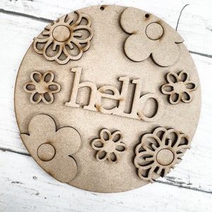 Floral Hello Sign DIY Kit | 5 in Round Sign | Hello Spring Decor Wood ...