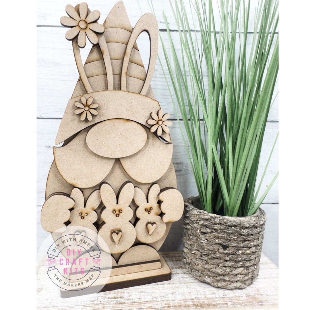 Pointy Hat Easter Bunny Gnome DIY Kit 8x5 in | Easter Decor Wood Blank ...