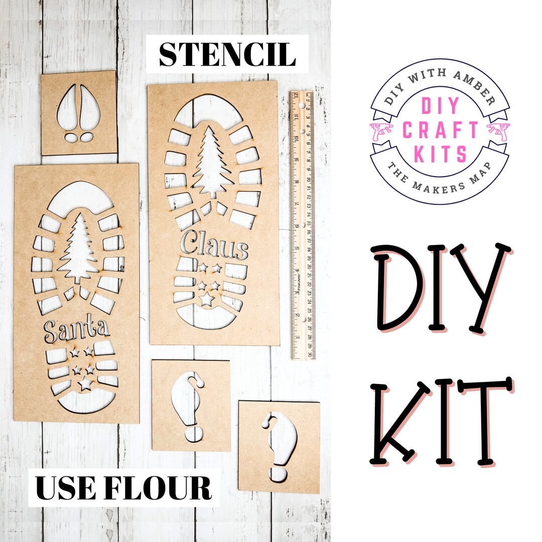 Set of Santa Claus Boot, Elf and Reindeer Foot Print Reusable Stencil ...