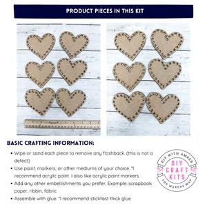 6 Lacing Cross Stitch Hearts Cut Outs DIY Kit | Blank Valentine Hearts ...