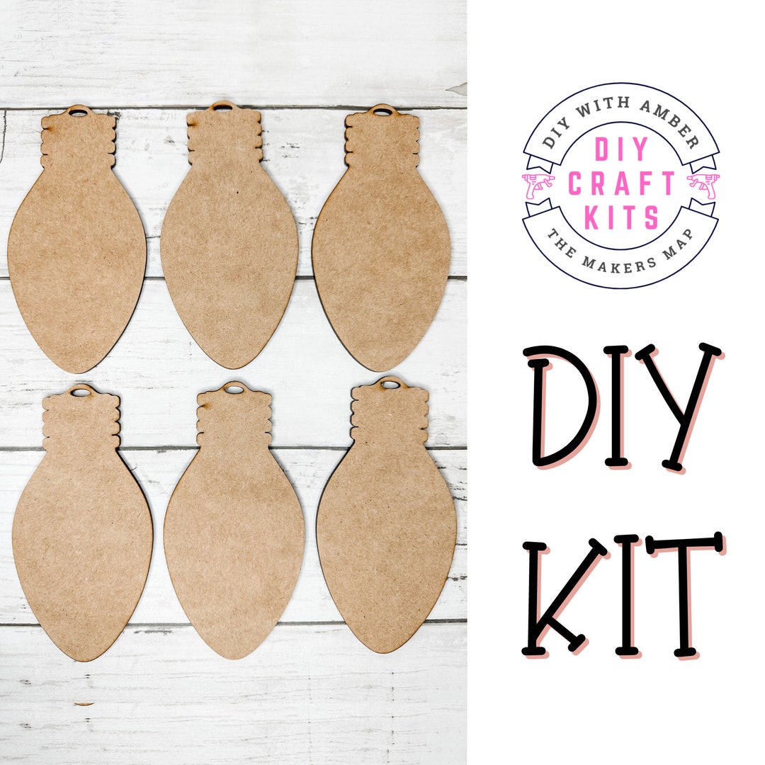 Light Bulb Christmas Blank Cut Out Shapes DIY Kit Unfinished Wood Craft ...