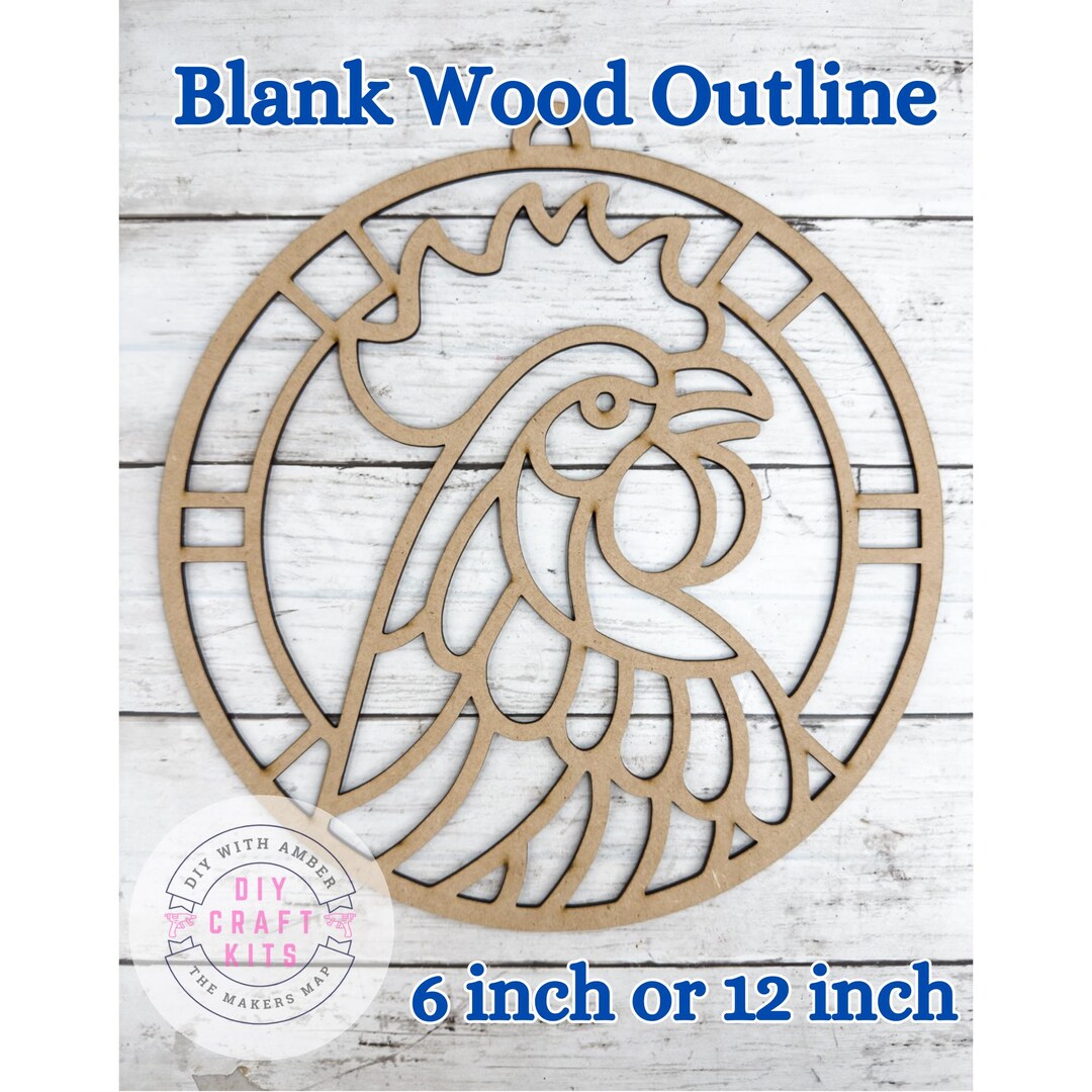 Unfinished Style 38 Round Rooster Cut Wood Outline Frame Blank DIY ...