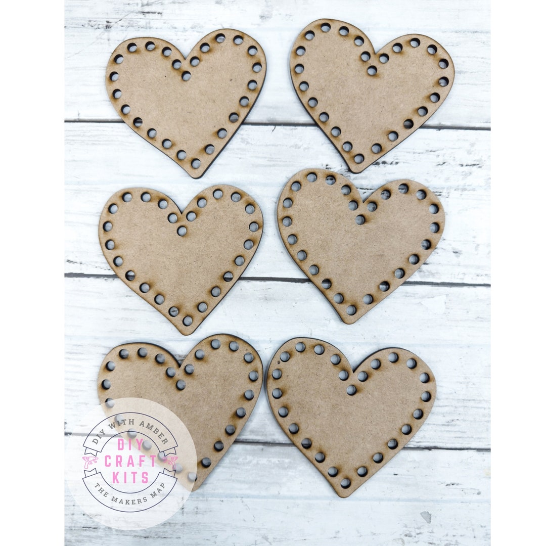 6 Lacing Cross Stitch Hearts Cut Outs DIY Kit | Blank Valentine Hearts ...