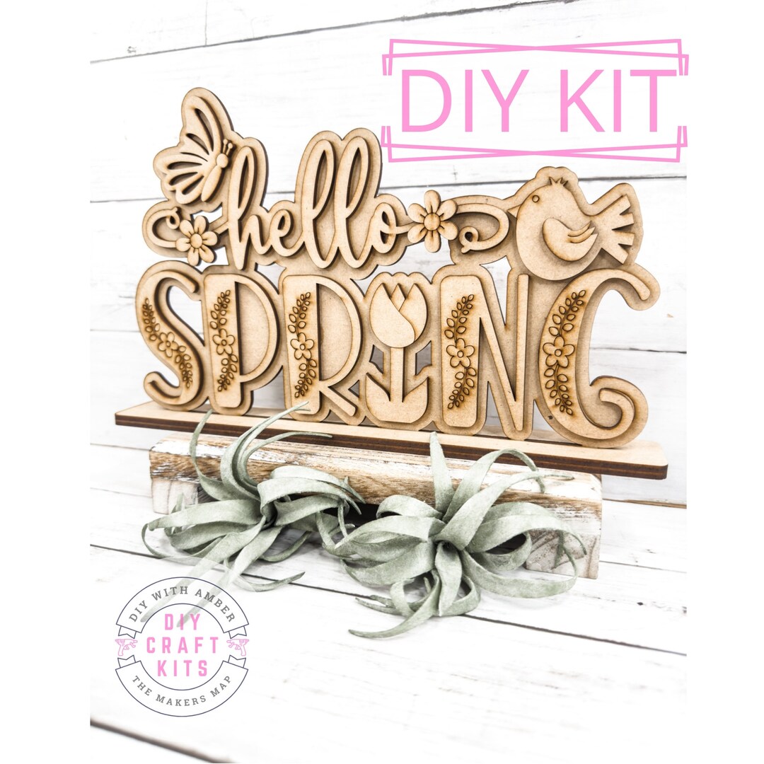Hello Spring Shelf Sitter Sign DIY Kit | Farmhouse Decor | Spring ...