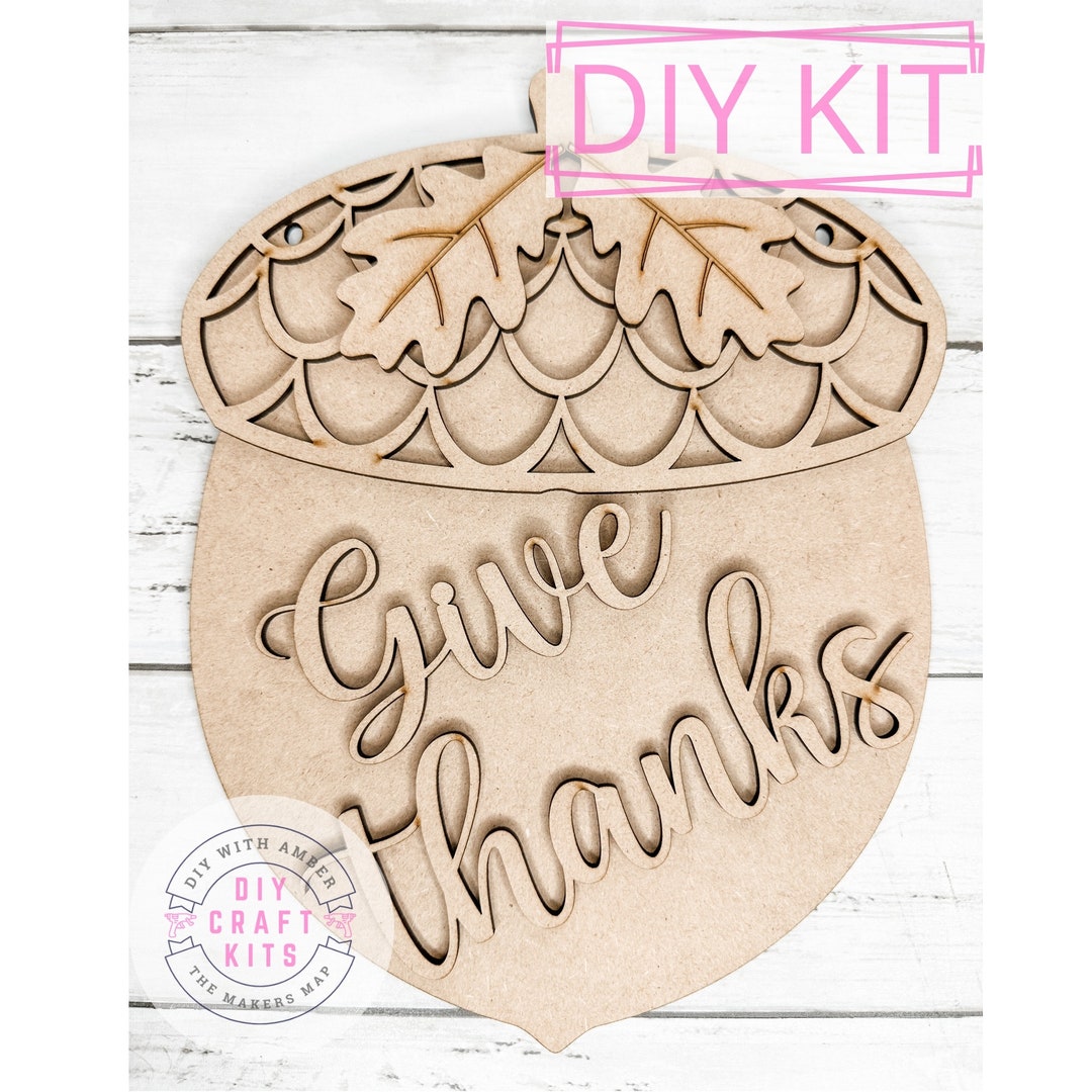 Give Thanks Acorn Door Hanger Sign DIY Craft Kit | Wooden Fall Door ...
