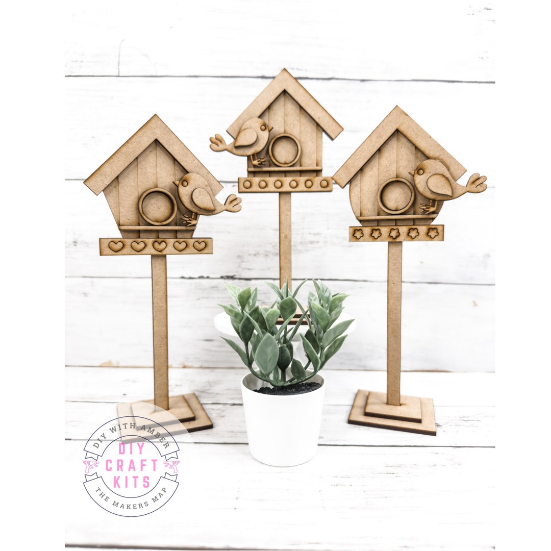 Cute Birdhouse Trio With Stands DIY Kit | Decorative Spring Birdhouses ...