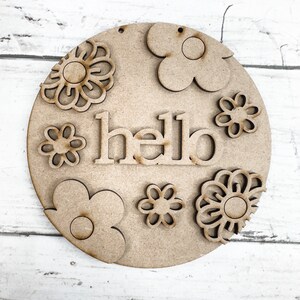Floral Hello Sign DIY Kit | 5 in Round Sign | Hello Spring Decor Wood ...