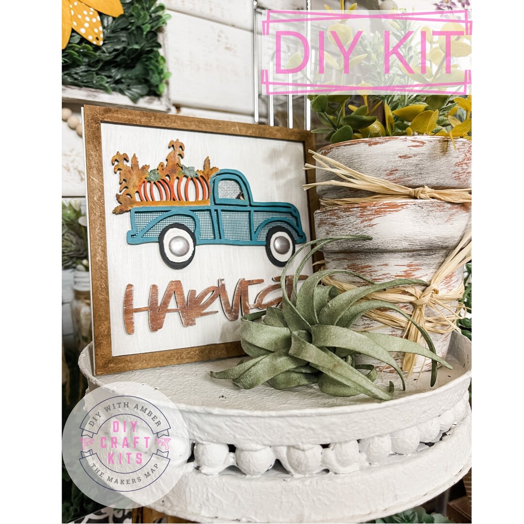 Pumpkin Harvest Truck Sign DIY Craft Kit | Framed Autumn Sign | Wooden ...