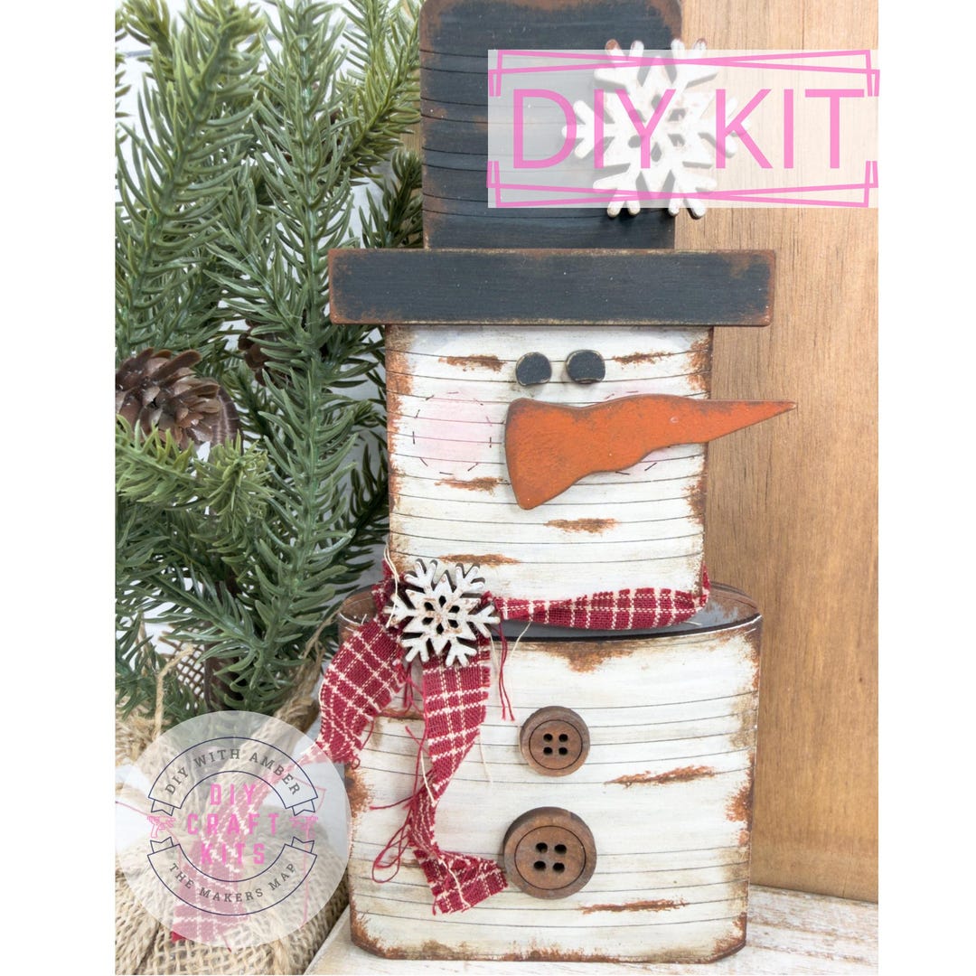 Snowman Wood Tin Cans Stacked Shelf Sitter DIY Kit | Unfinished Laser ...