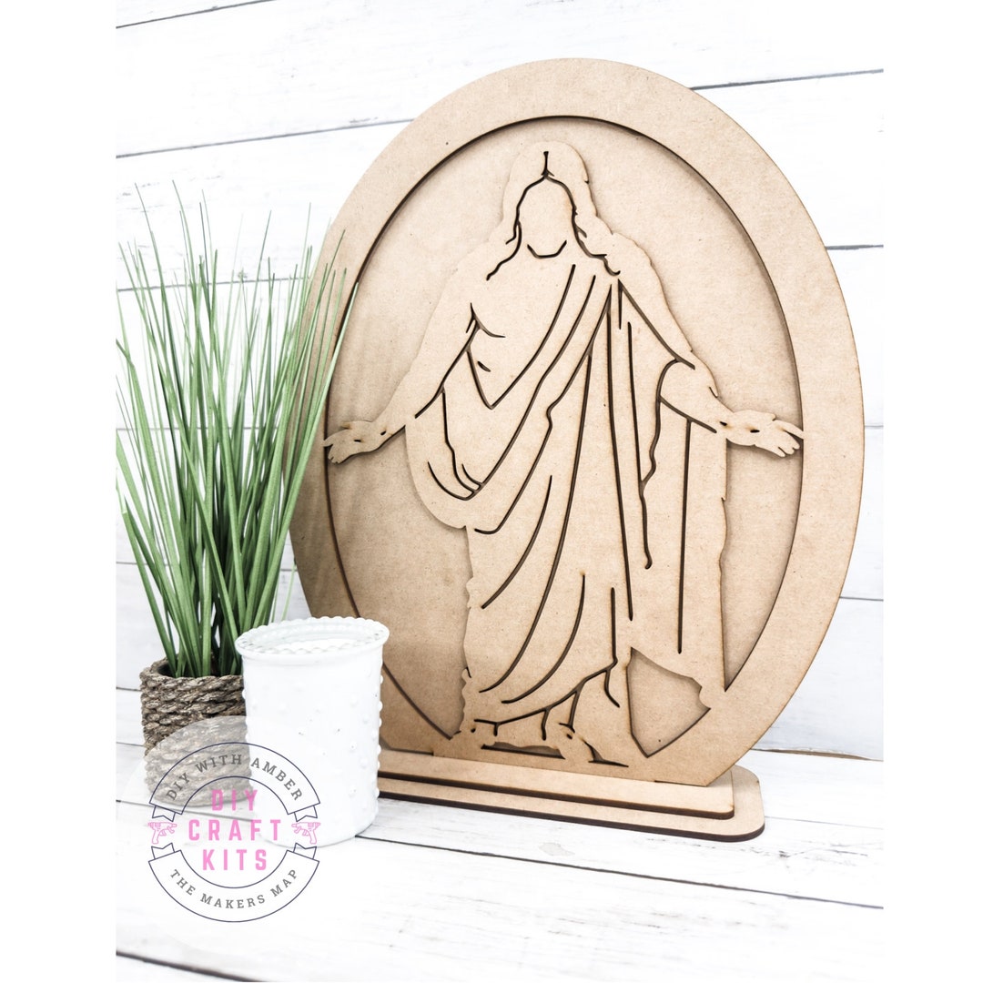 Oval Jesus Shelf Sitter DIY Kit | Open Armed Jesus Wooden Blank ...