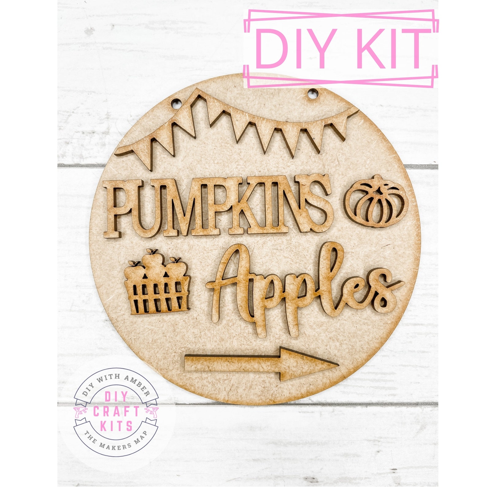 Apples and Pumpkins 5 in Round Sign DIY Craft Kit | Wooden Fall Decor ...