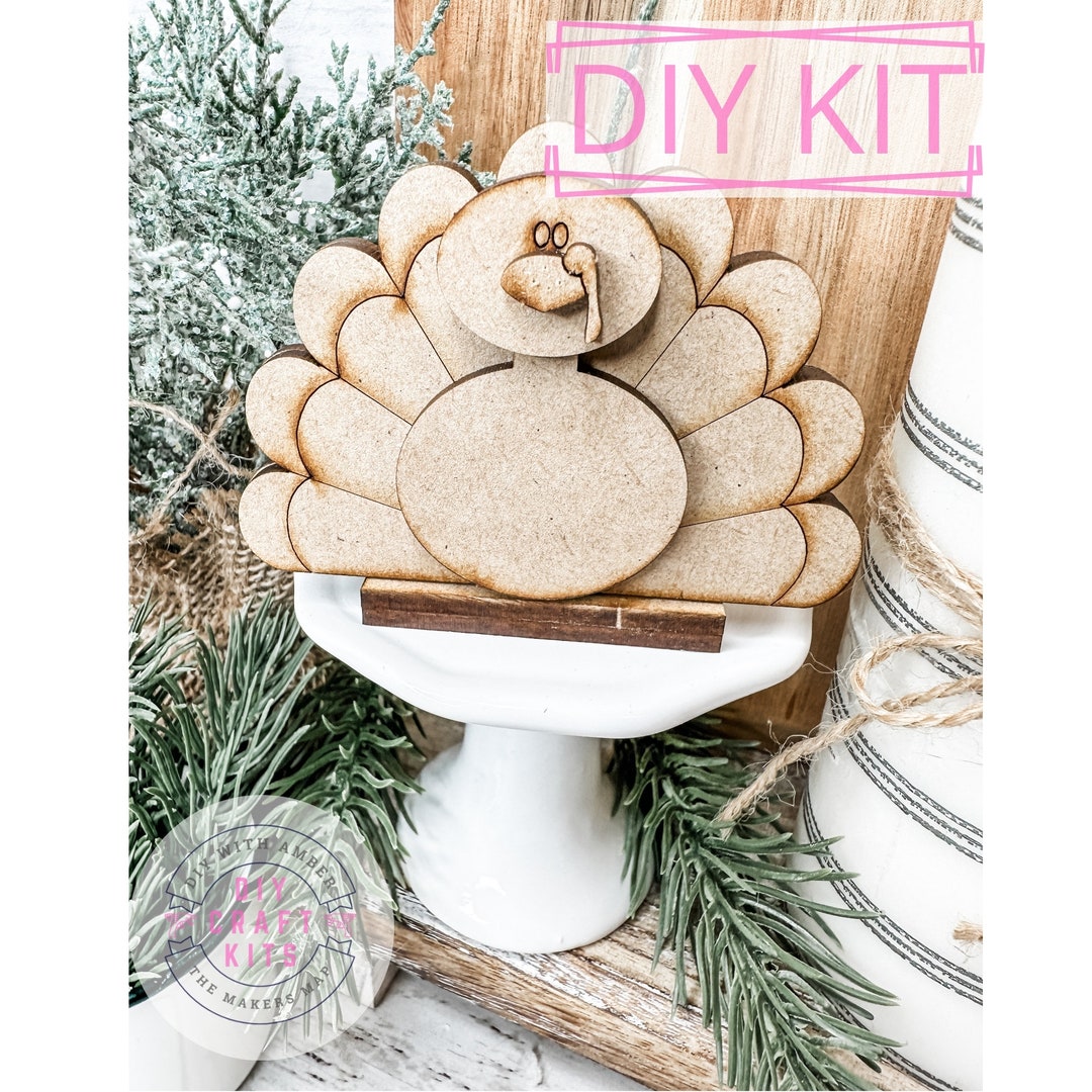 Mini Wooden Turkey DIY Craft Kit | Fall Tiered Tray Decor | Turkey ...