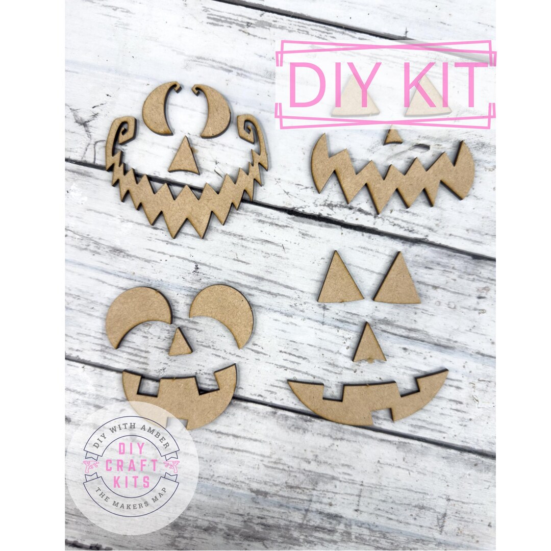 Jack O Lantern Pumpkin Face Wood Cutouts DIY Craft Kit | Set of 4 ...