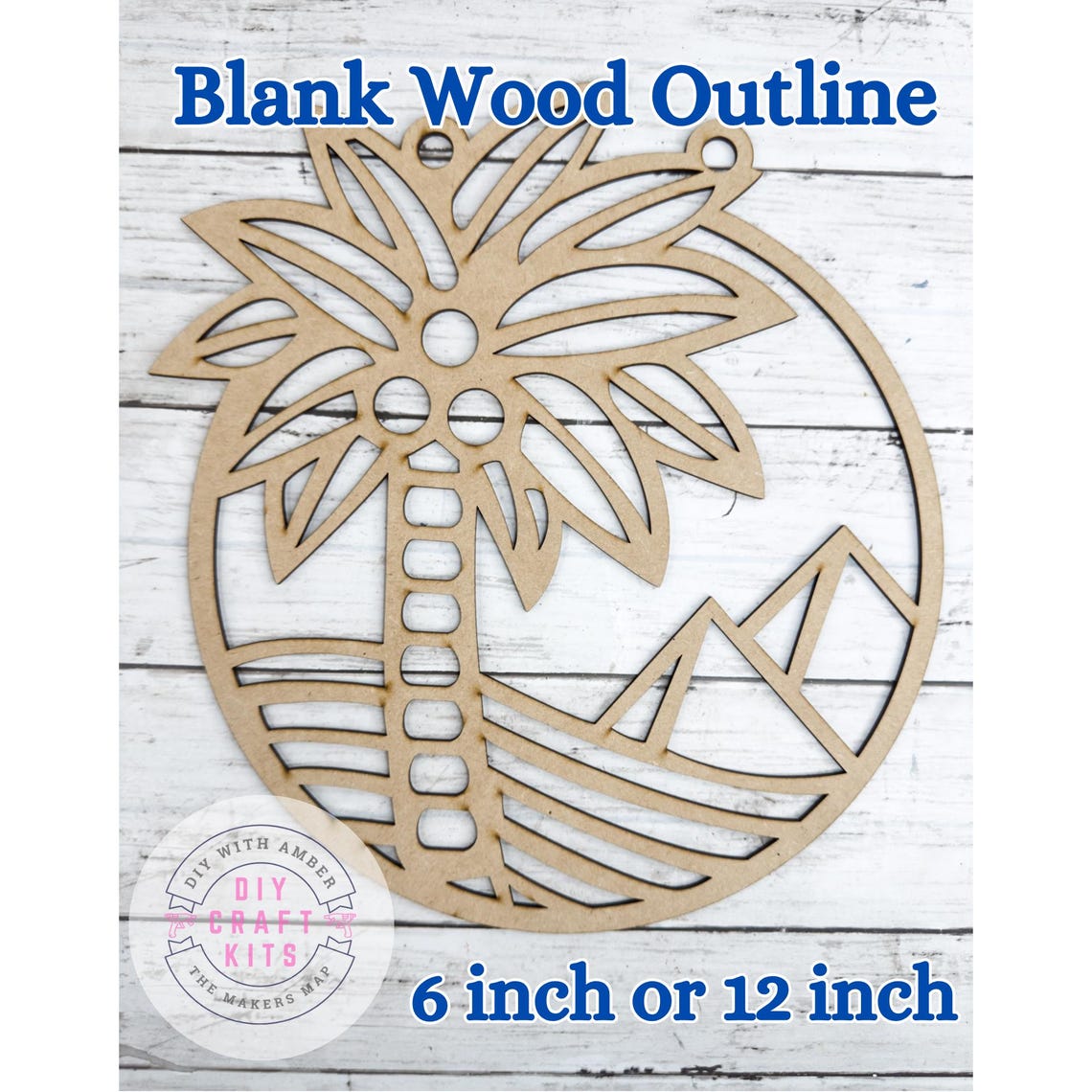Unfinished Style 27 Round Palm Tree Mountains Cut Wood Outline Frame ...