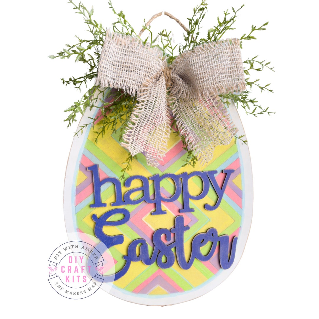 Happy Easter Egg Door Hanger Sign DIY Kit | Large 15 Inch Egg Wood Cut ...