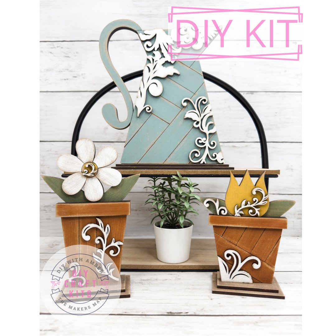 DIY Kit Wooden Pitcher and Potted Flowers | Decorative Pitcher | Wood ...