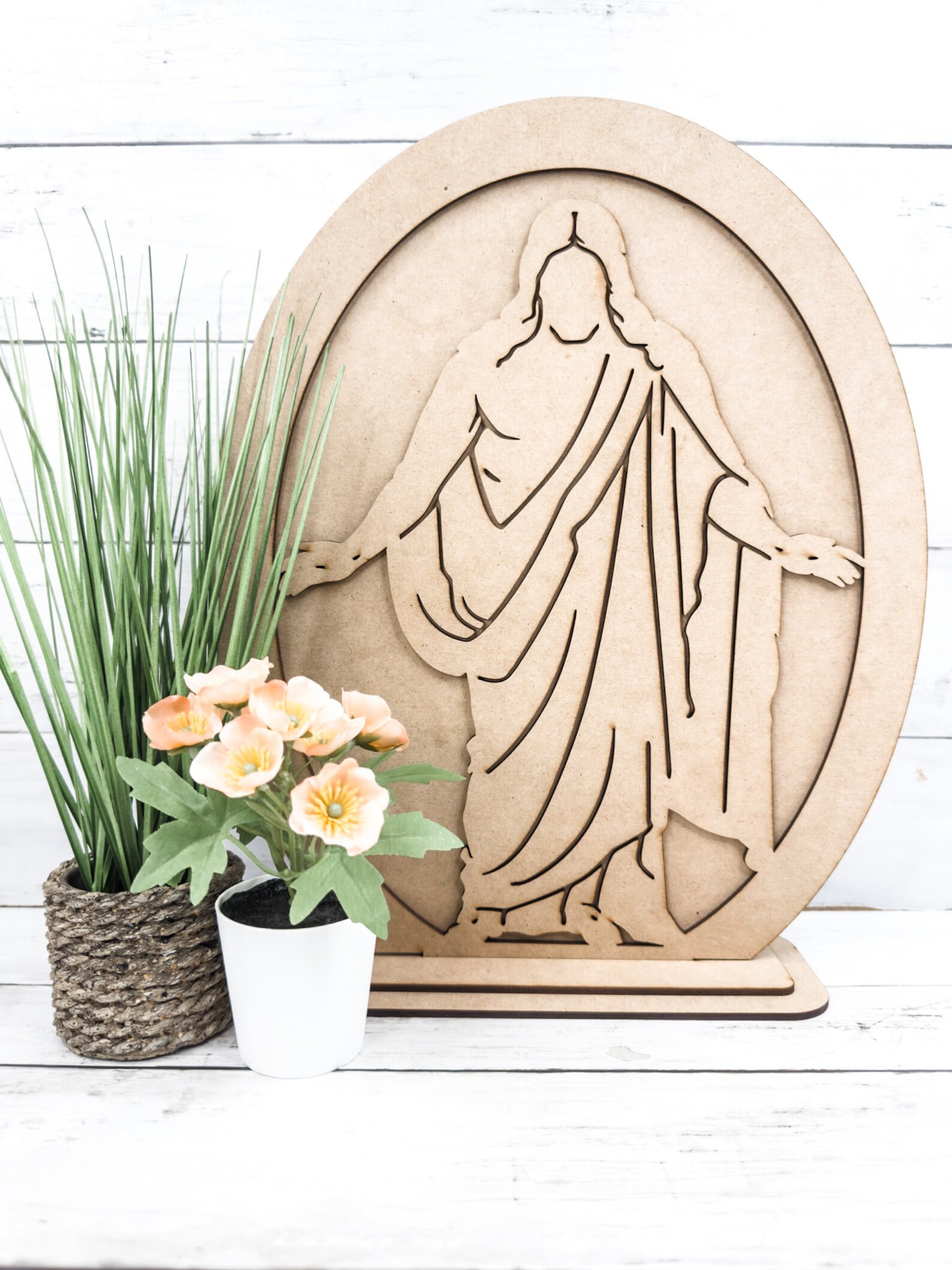 Oval Jesus Shelf Sitter DIY Kit | Open Armed Jesus Wooden Blank ...