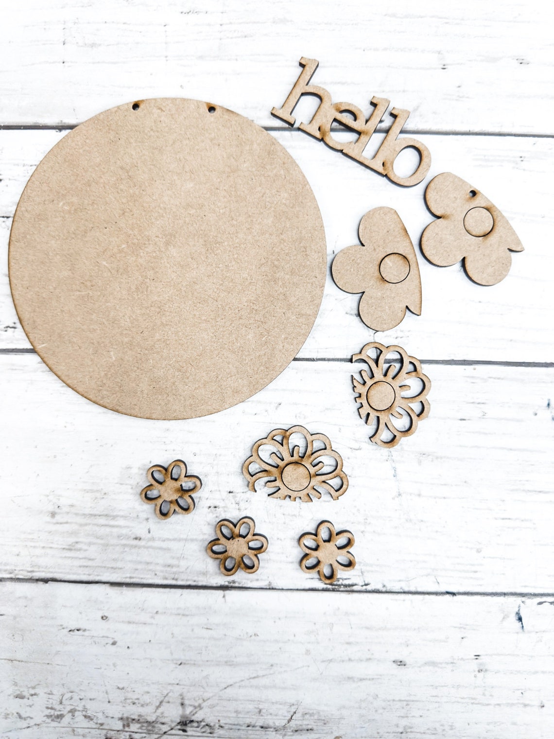 Floral Hello Sign DIY Kit | 5 in Round Sign | Hello Spring Decor Wood ...
