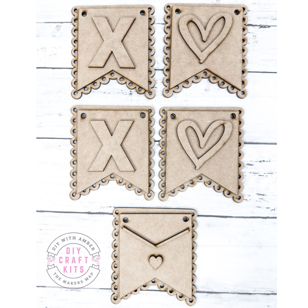 XOXO Valentine's Day Banner DIY Kit | Unfinished Wood Blank | Valentine ...