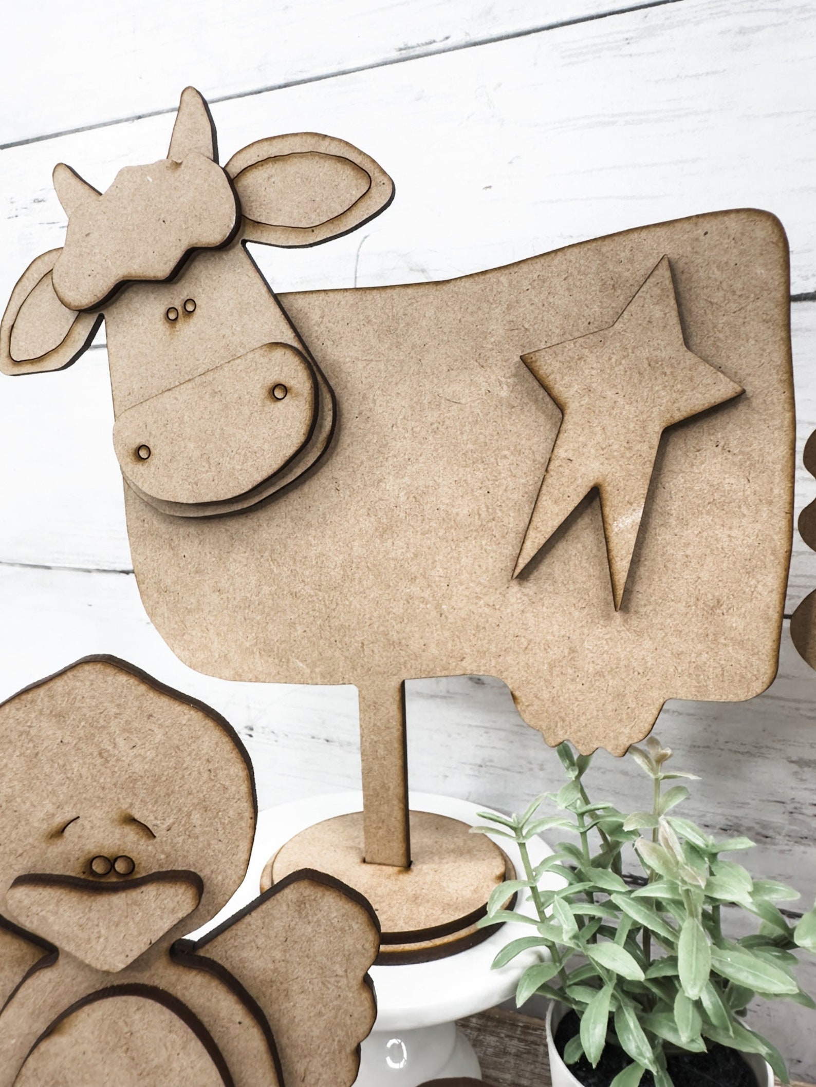 Set of 4 Farm Animals DIY Kit | Standing Cow Pig Sheep Chicken Wooden ...