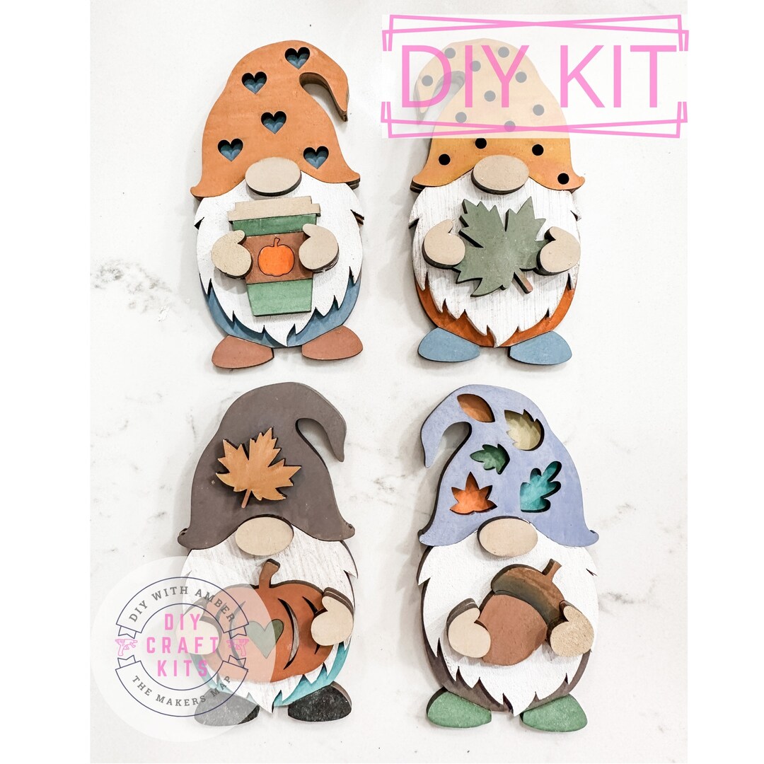 4 Little Fall Gnomes DIY Kit | Unfinished Wood Blank | Halloween Gnome ...