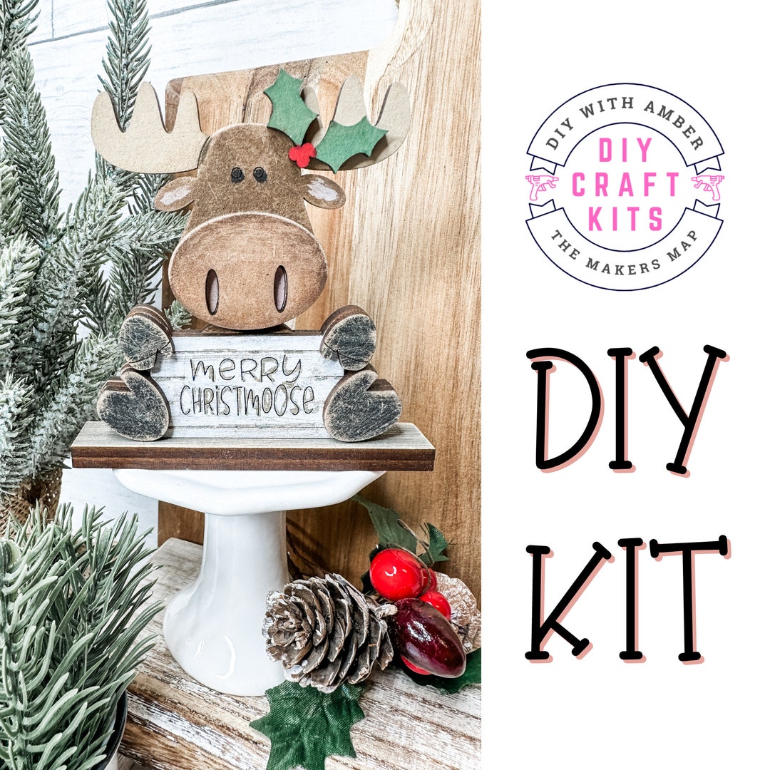 Mini Merry Christmoose Shelf Sitter DIY Craft Kit Unfinished Wood Blank ...