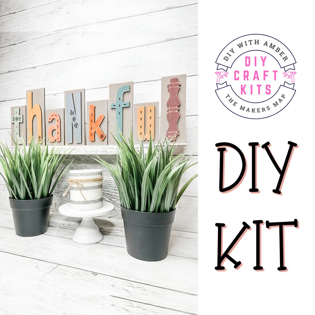 Wide Thankful Word Block Sign DIY Kit | Unfinished Wood Blank Craft ...