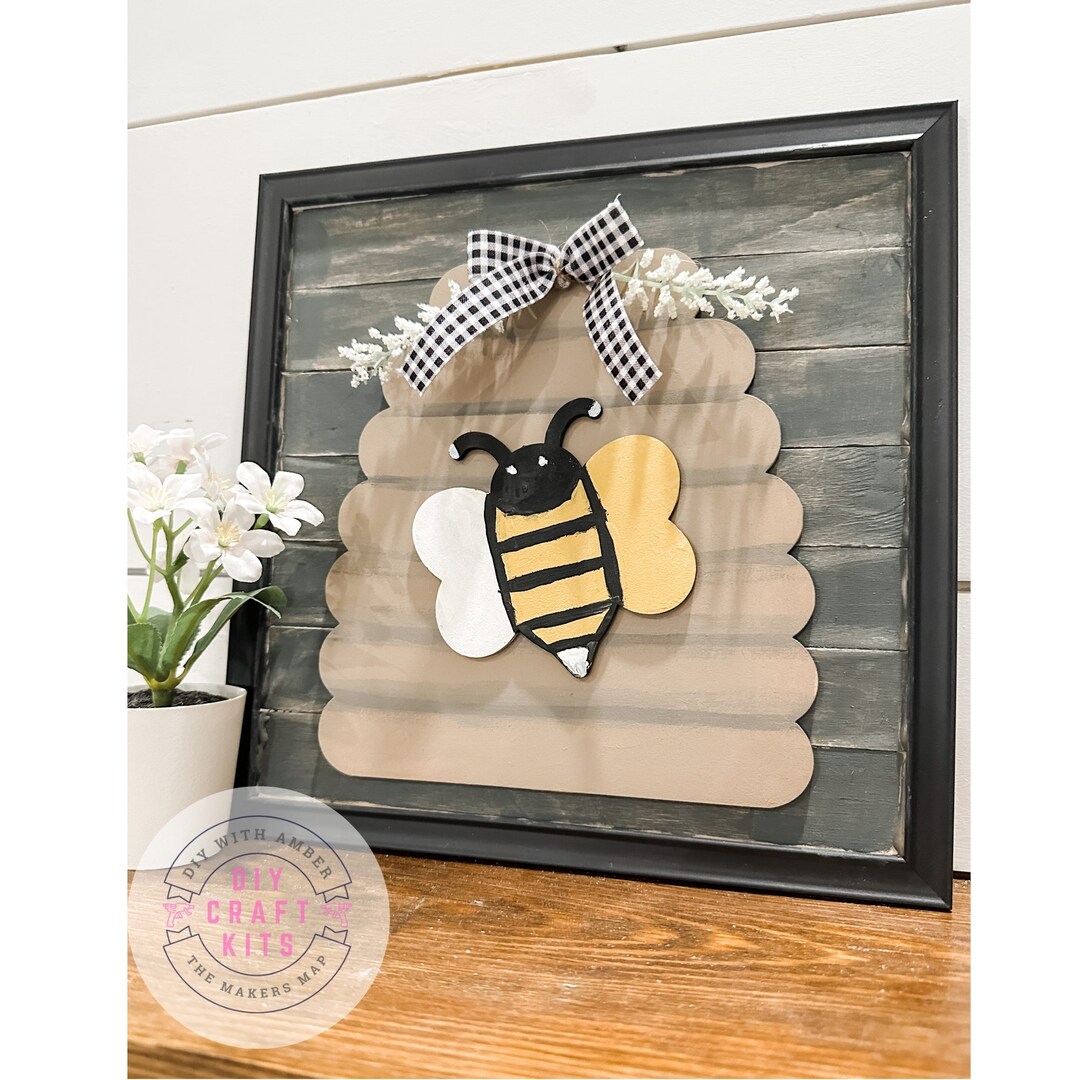 Bee and Hive / Skep Cut Out DIY Kit | Bumble Bee Hive Shelf Sitter ...
