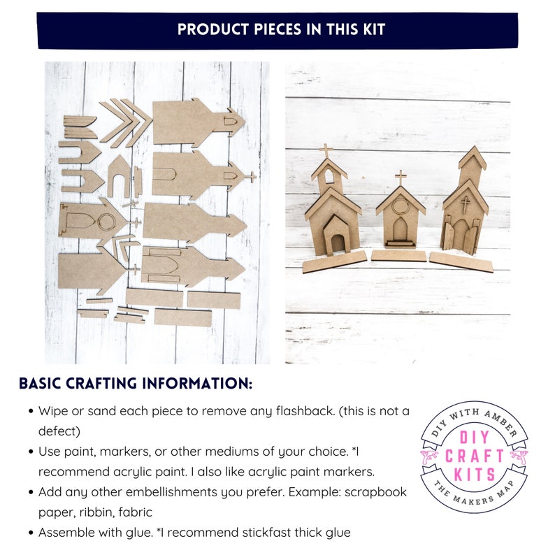 Wooden Church Sitter Trio DIY Craft Kit | Farmhouse Tiered Tray Decor ...