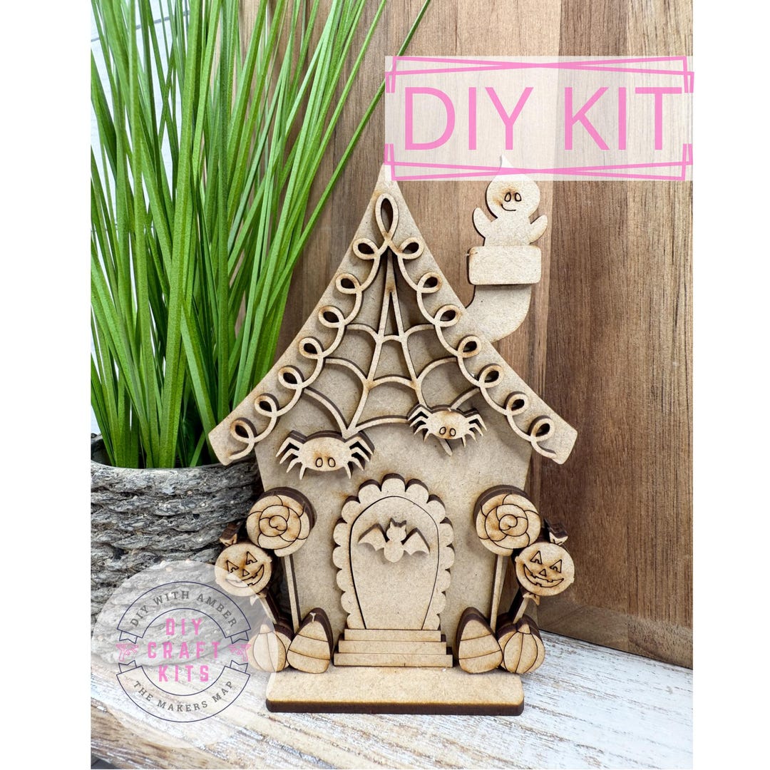 Little Spider Web Halloween House DIY Kit | Unfinished Wood Shelf ...