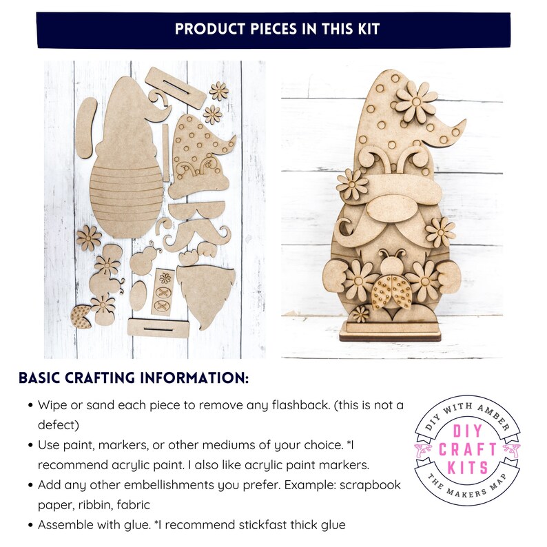 Ladybug and Daisies Gnome Spring DIY Craft Kit 11x5 in | Unfinished ...