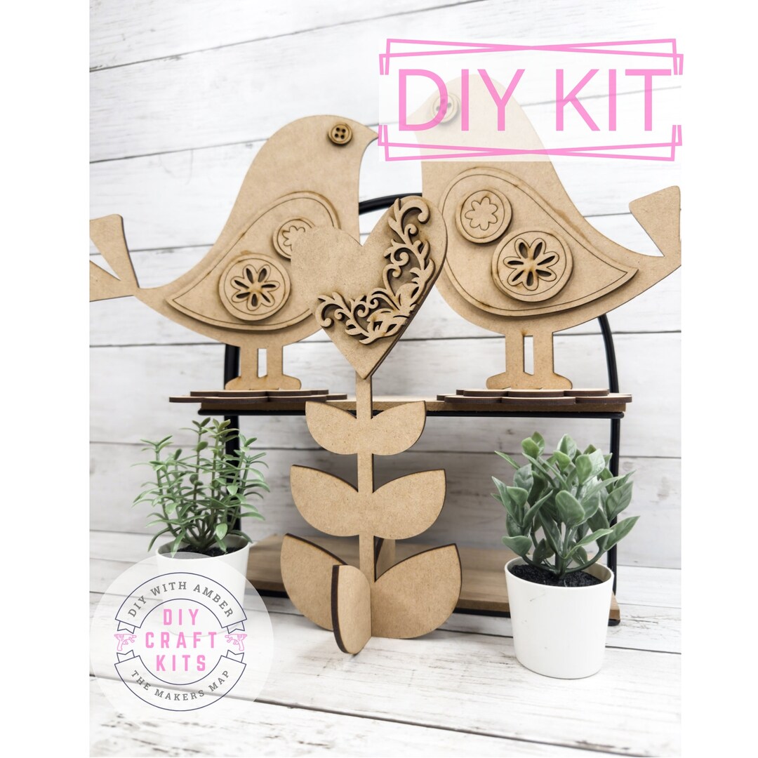 Button Birds and Standing Heart Flower DIY Kit Whimsical Spring Cutout ...
