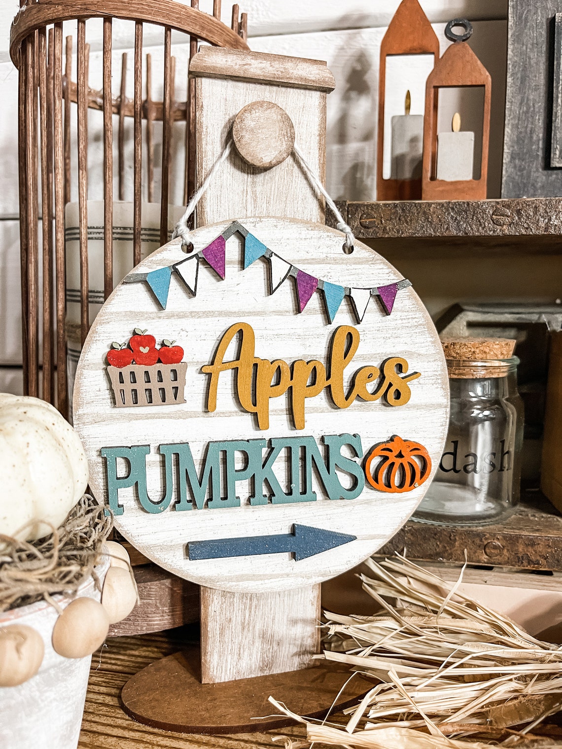 Apples and Pumpkins 5 in Round Sign DIY Craft Kit | Wooden Fall Decor ...