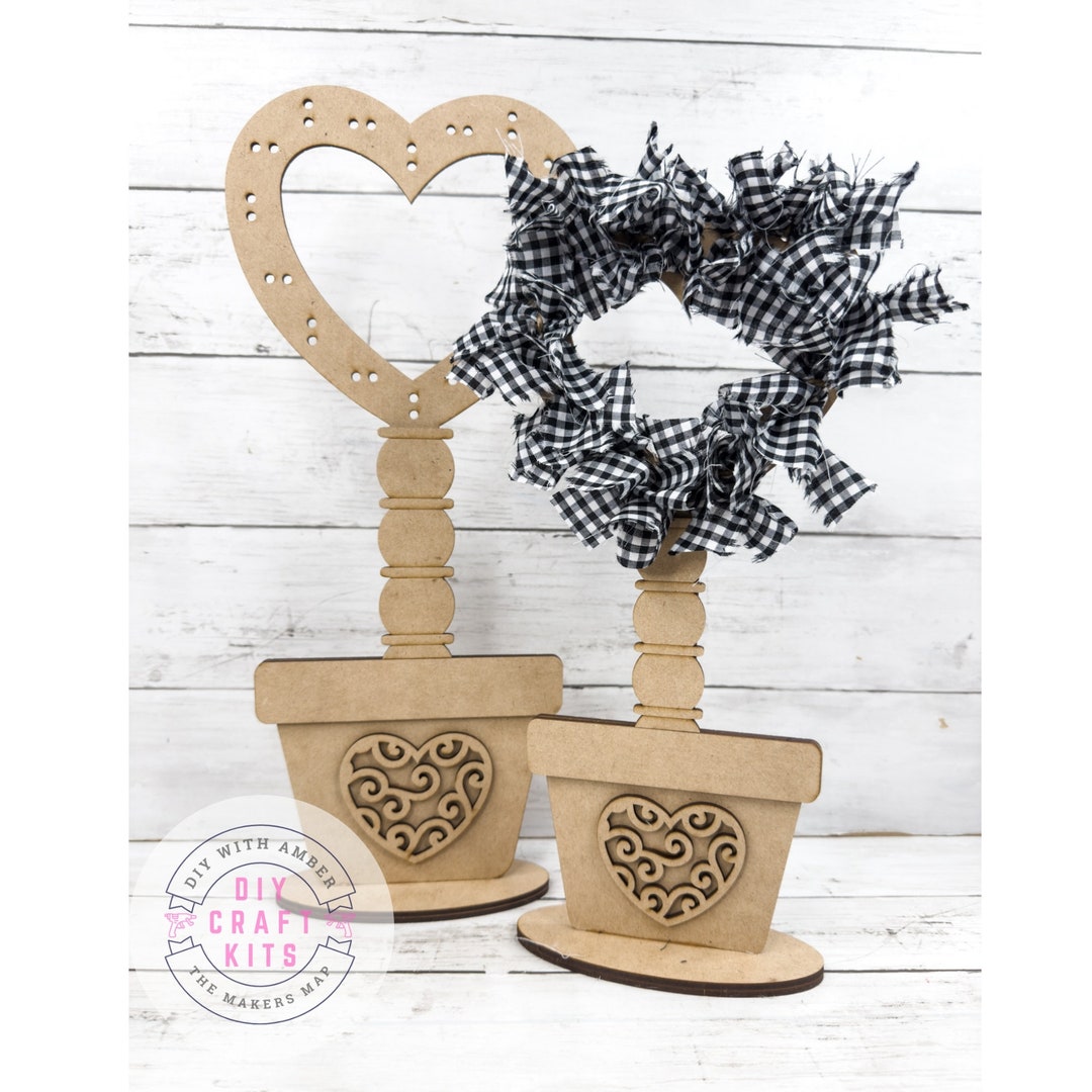 Pair Rag Tie Open Heart Topiary DIY Kit | Fabric Crafting Kit for ...
