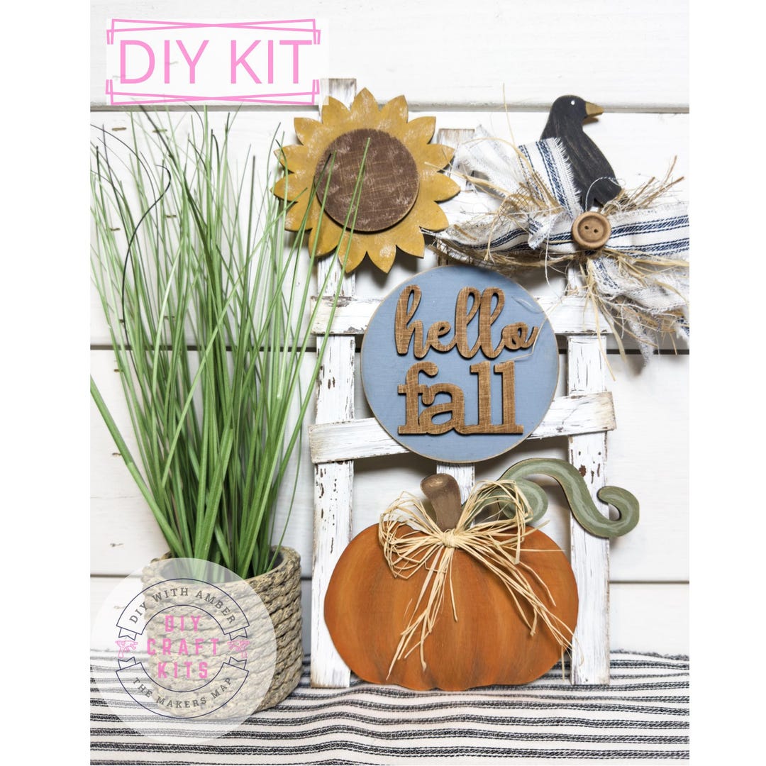 Hello Fall Fence Leaner Sign DIY Craft Kit | Fall Tabletop Sign ...