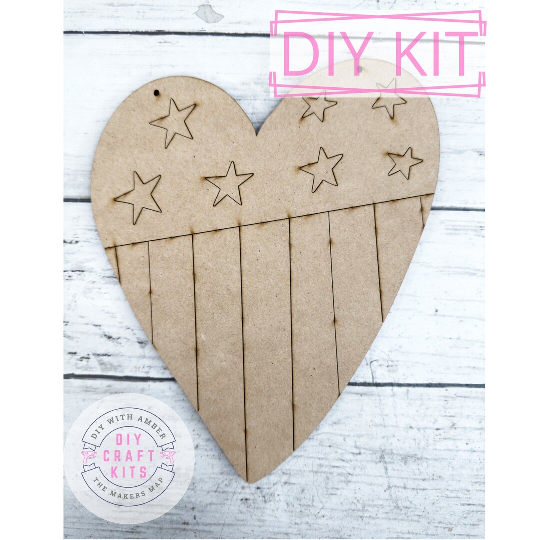 Primitive Patriotic Heart Hanger DIY Kit | Farmhouse 4th of July Sign ...