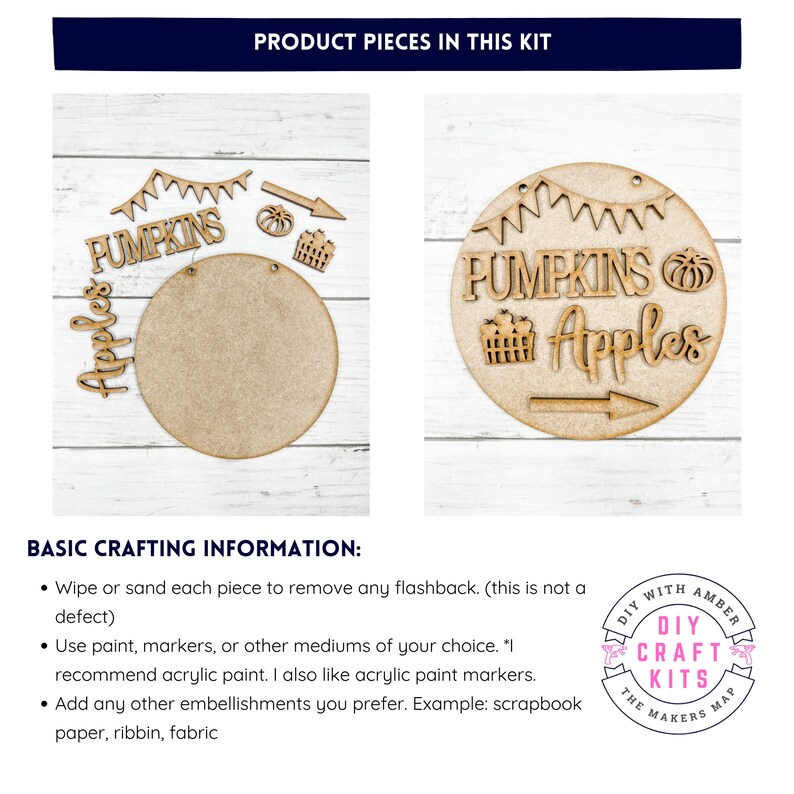 Apples and Pumpkins 5 in Round Sign DIY Craft Kit | Wooden Fall Decor ...