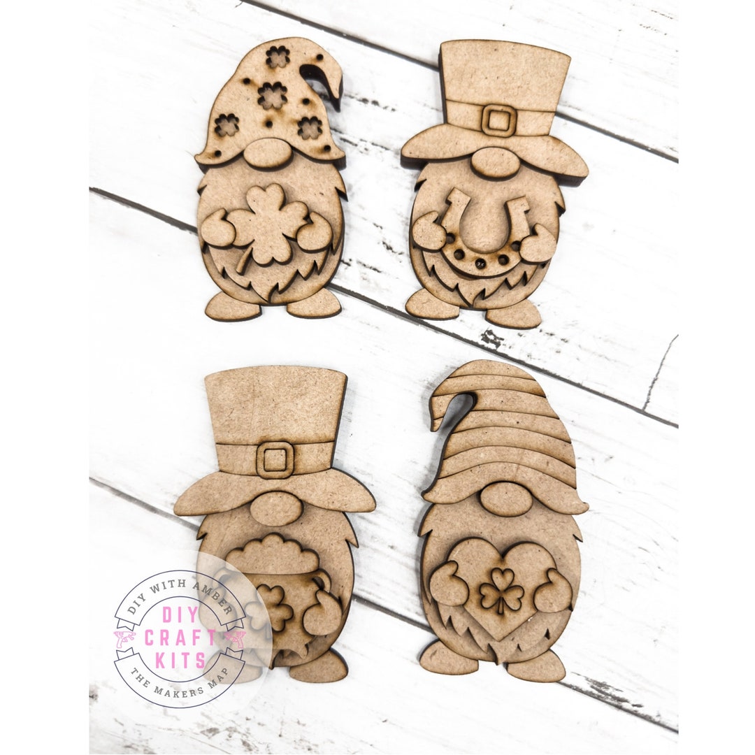 4 Little St Patricks Day Gnomes DIY Kit | Unfinished Wood Blank | Saint ...