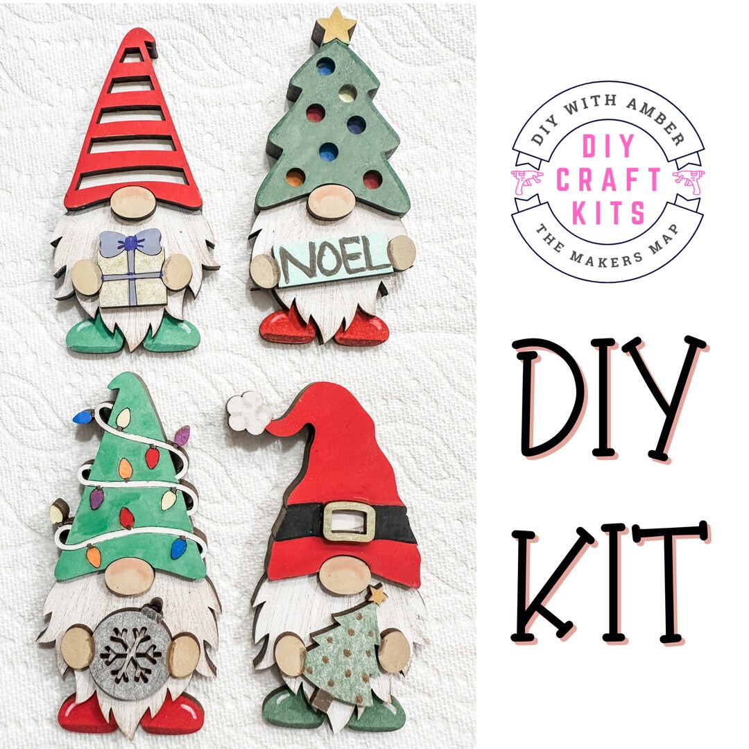 4 Mini Christmas Gnomes DIY Craft Kit Unfinished Wood Blanks - Etsy