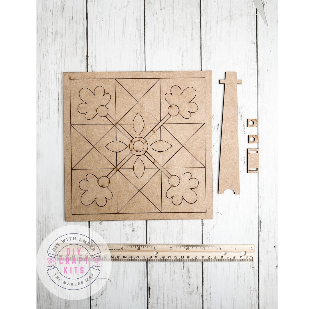 Floral Quilt Square DIY Kit | Vintage Flower Craft | Wood Craft Kit ...