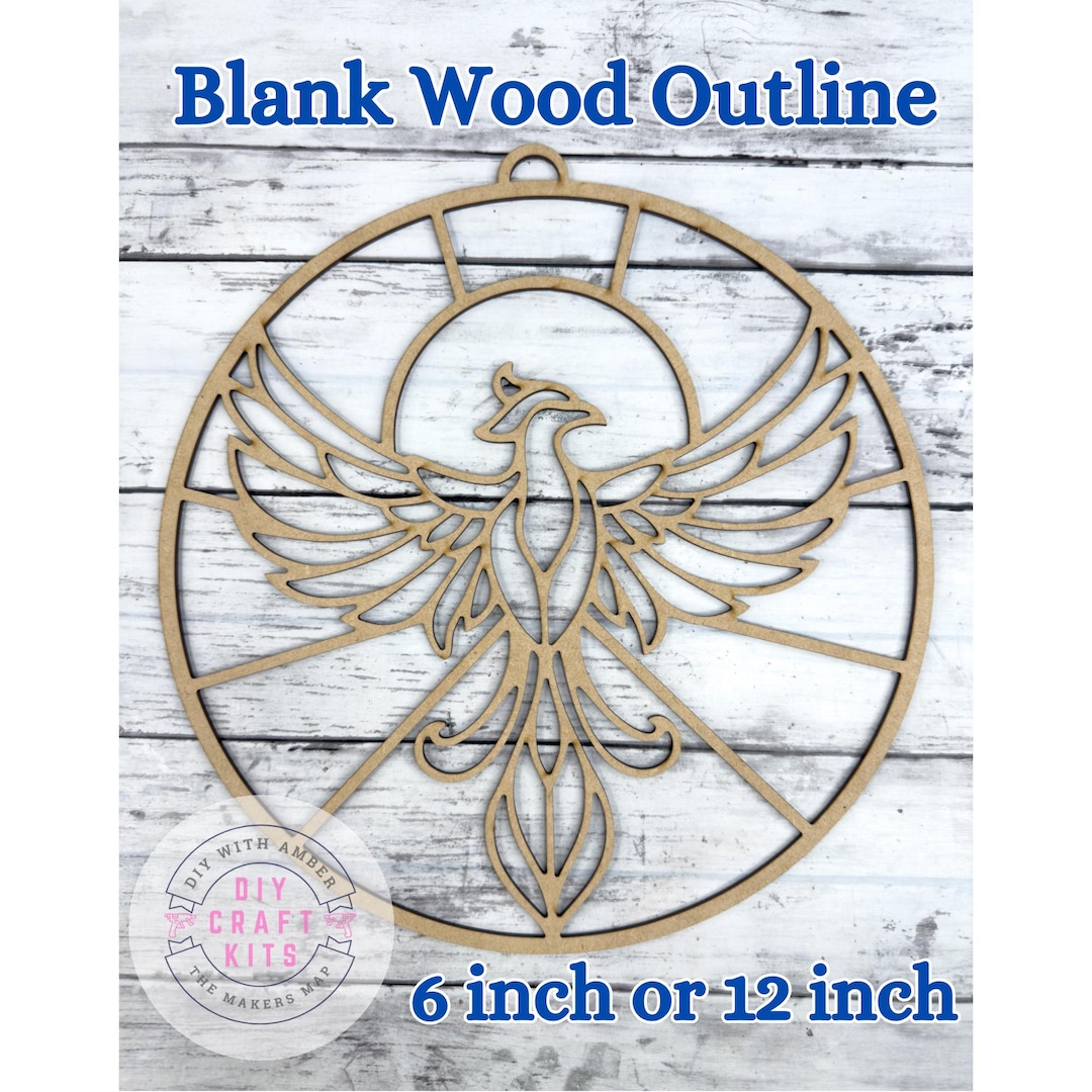 Unfinished Style 252 Round Phoenix Laser Cut Wood Outline Frame Blank ...