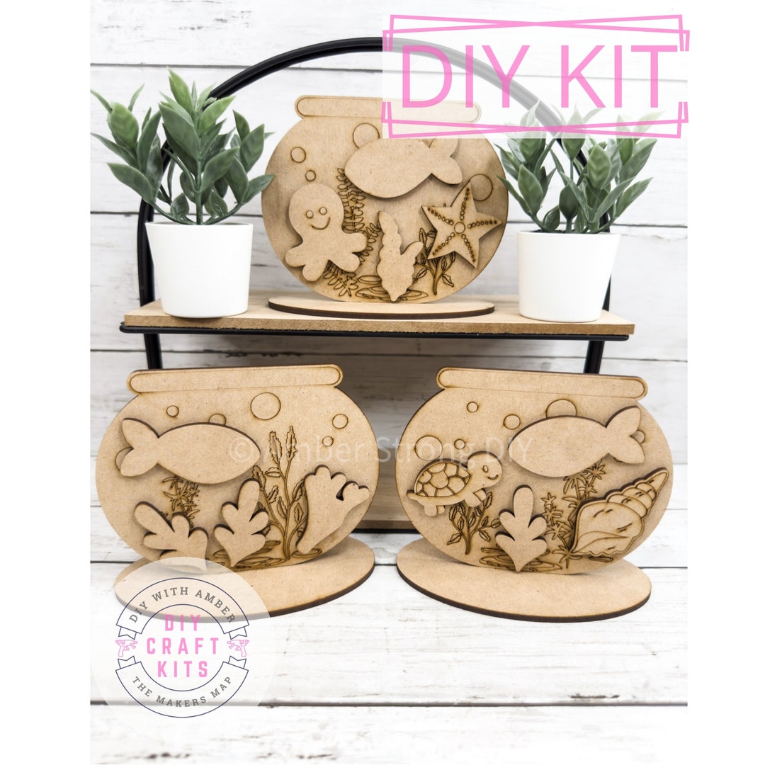 3 Fish Bowls Wood Craft DIY Kit | Wooden Tank Aquarium Decor | Goldfish ...