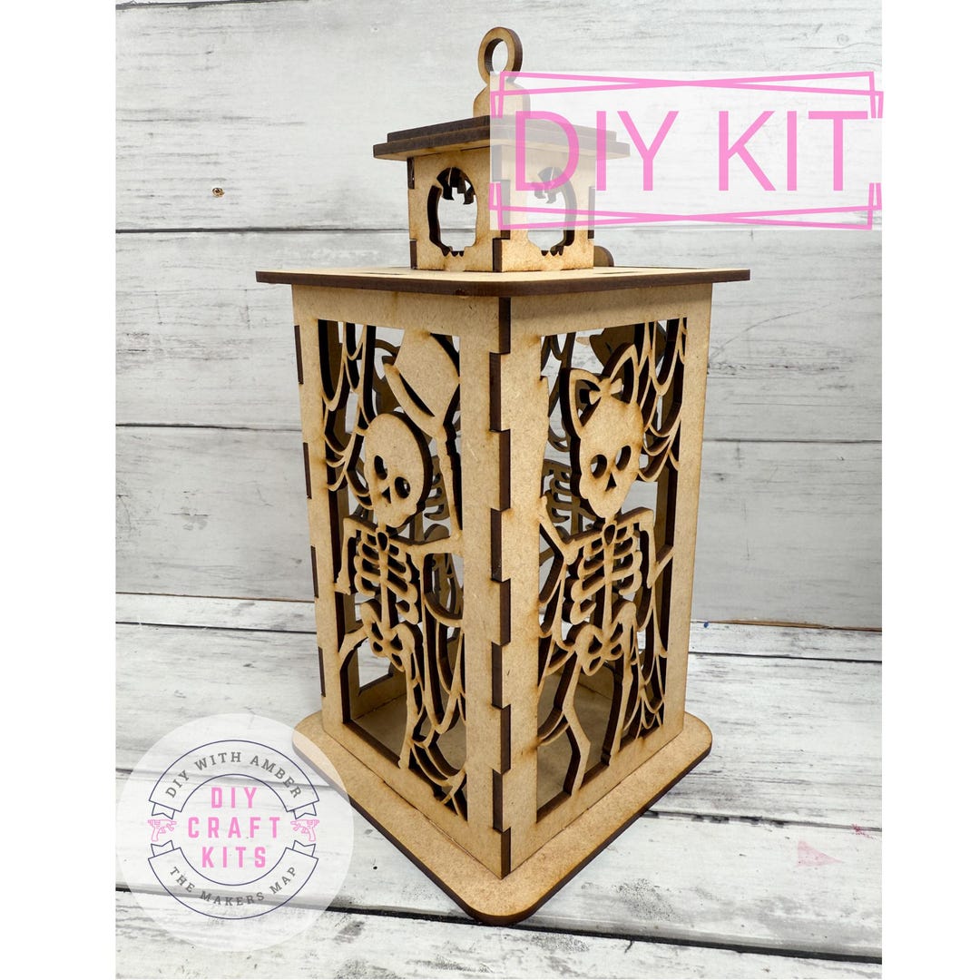 3D Skeletons Lantern DIY Craft Kit | Halloween Candle Holder Wood ...