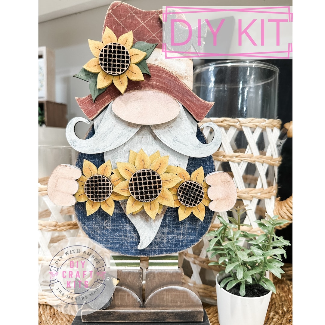 Sunflower Gnome DIY Craft Kit | Wooden Fall Decor | Farmhouse Autumn ...