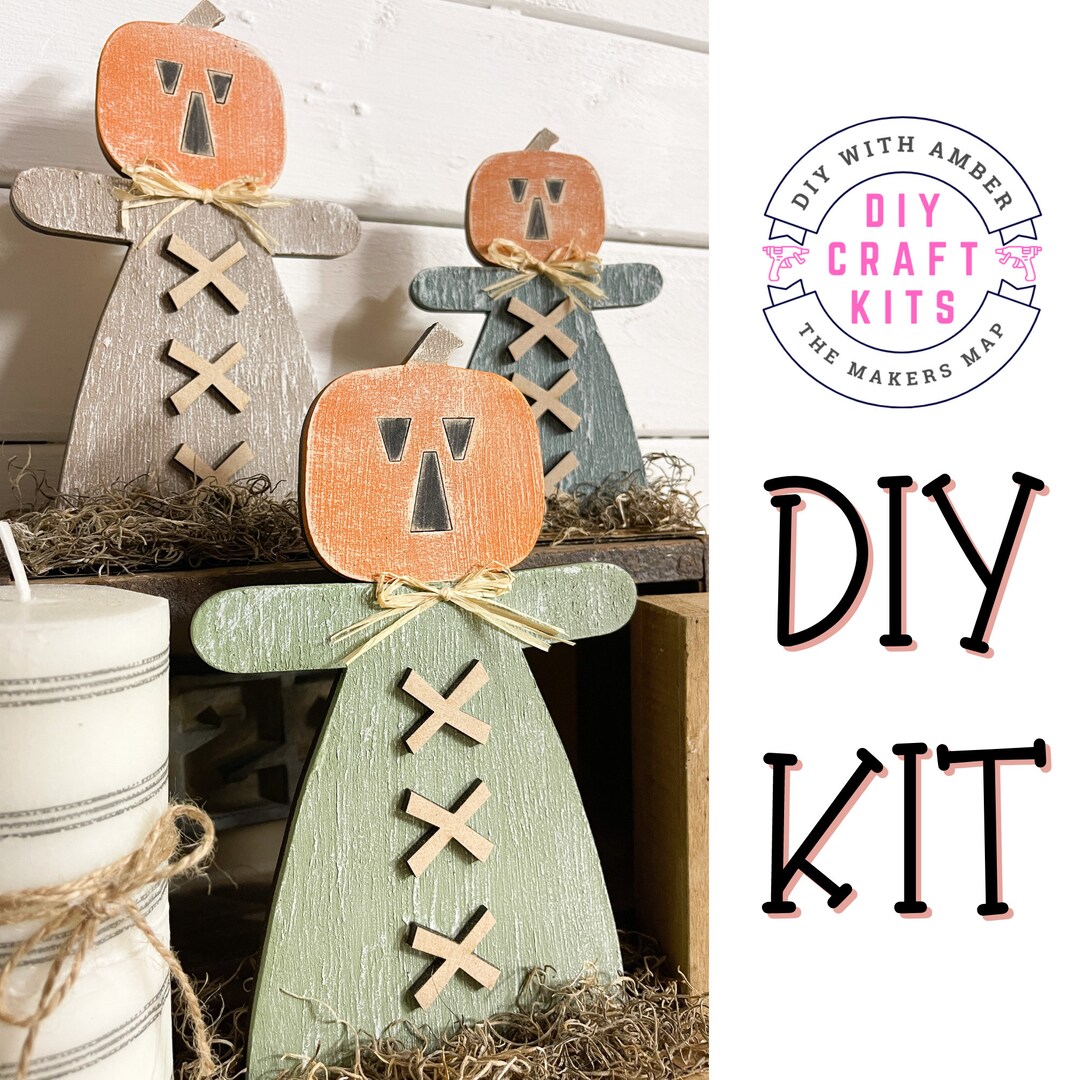 Pumpkin Scarecrow Set of 3 DIY KIT Shelf Sitter | Unfinished Wood Craft ...