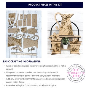 DIY Kit Wooden Pitcher and Potted Flowers | Decorative Pitcher | Wood ...