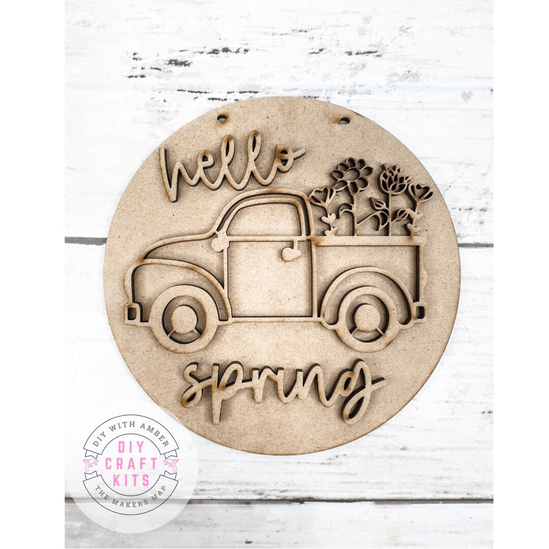 Spring Truck 5 Inch Sign DIY Kit | Round Hanging Spring Sign | Seasonal ...