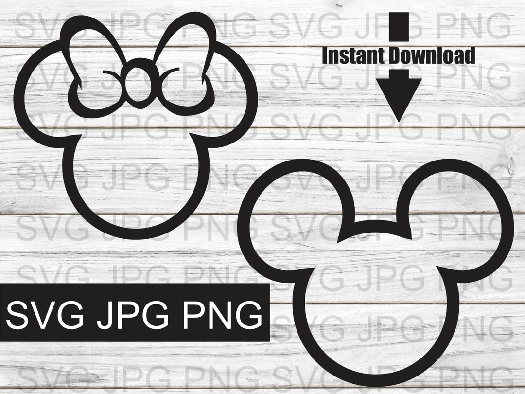 Mouse Ears Outline and Mouse Bow SVG Vector File - Etsy
