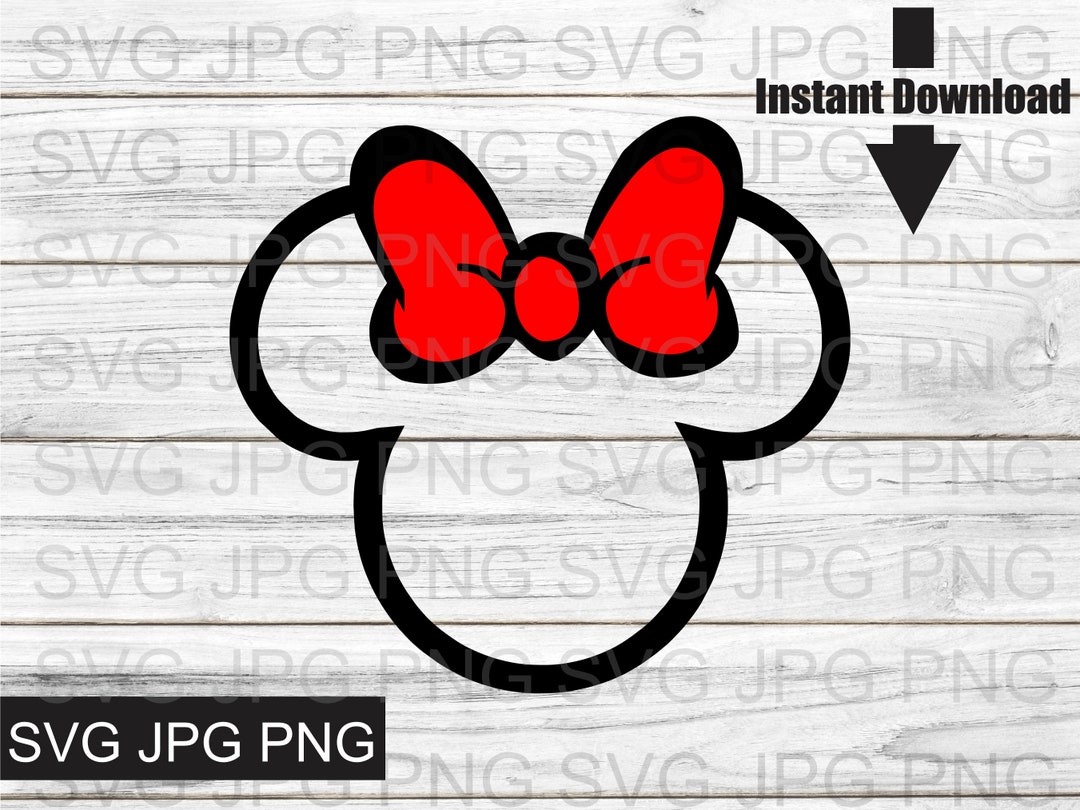 Mouse Ears Red Bow Outline SVG Vector File for Glowforge, Cricut ...