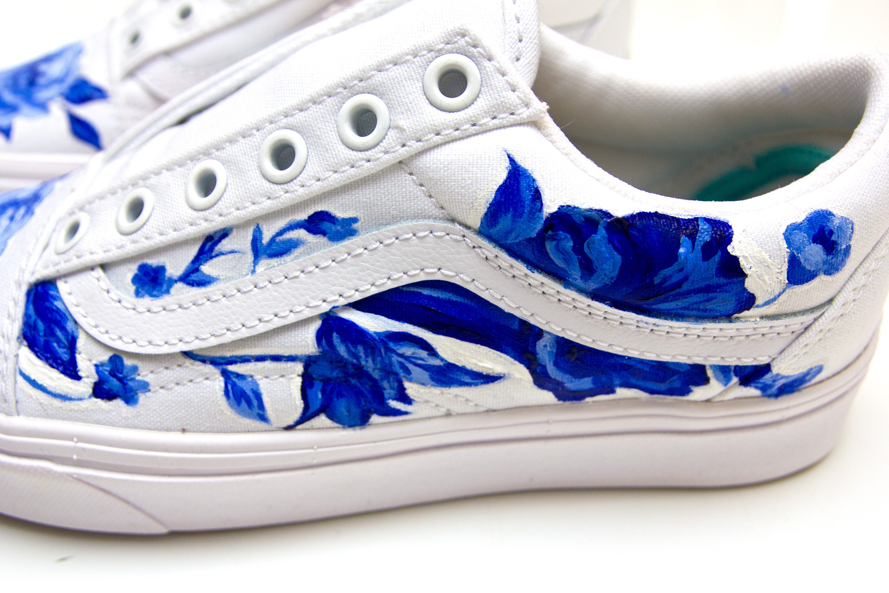 Custom Painted Blue Flower Vans - Etsy